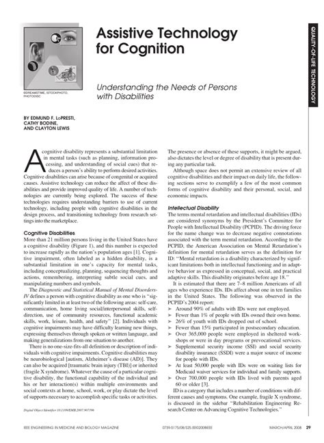 Pdf Assistive Technology For Cognition [understanding The Needs Of Persons With Disabilities]