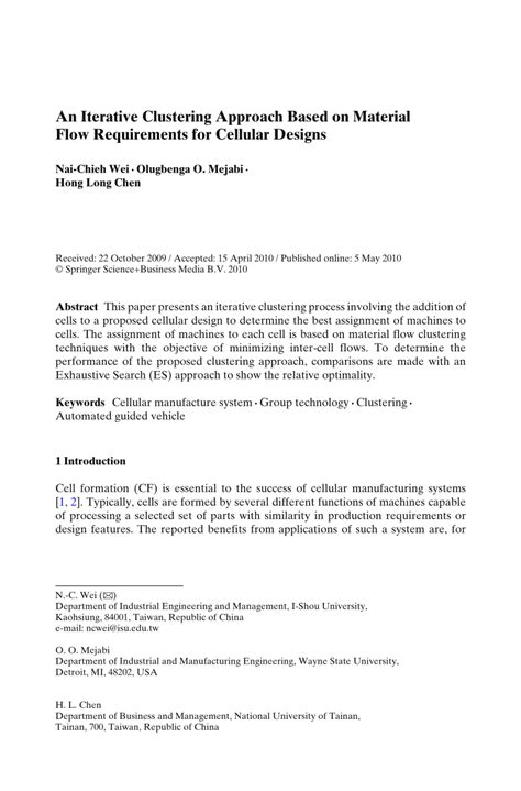 Pdf An Iterative Clustering Approach Based On Material Flow