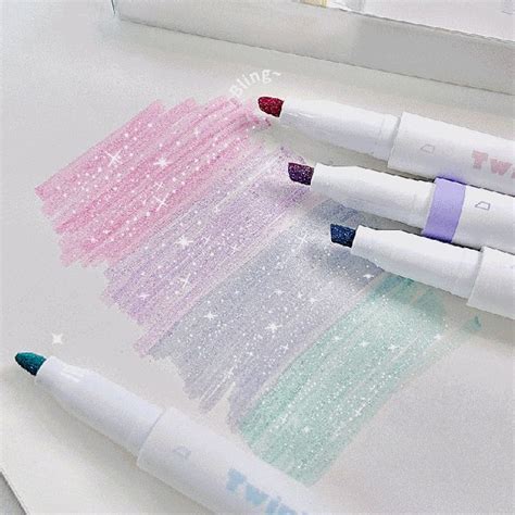 떨샵 [4종]블링블링 글리터 형광펜세트 필기도구 다꾸펜 4색 반짝이펜 위시버킷