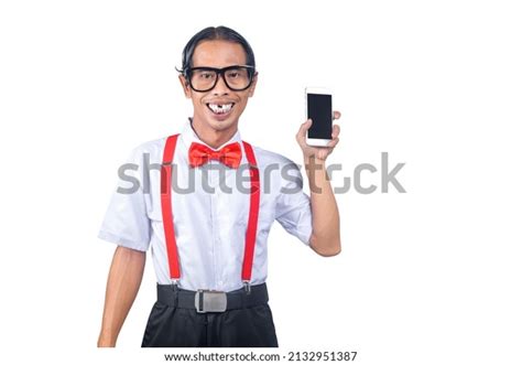 Asian Nerd Ugly Face Showing Mobile Stock Photo 2132951387 Shutterstock