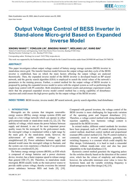 Pdf Output Voltage Control Of Bess Inverter In Stand Alone Micro Grid Based On Expanded