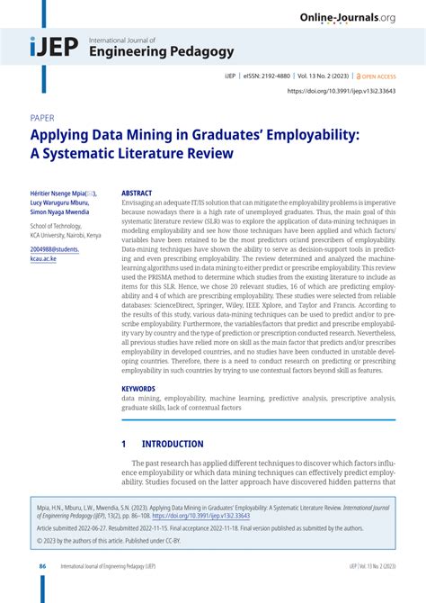 Pdf Applying Data Mining In Graduates Employability A Systematic Literature Review