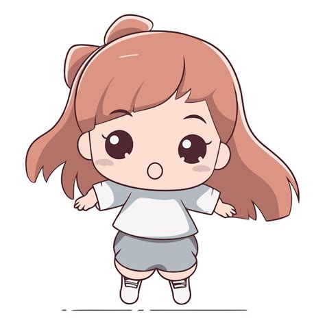 귀여운 작은 소녀 만화 귀여운 어린 소녀 프리미엄 벡터
