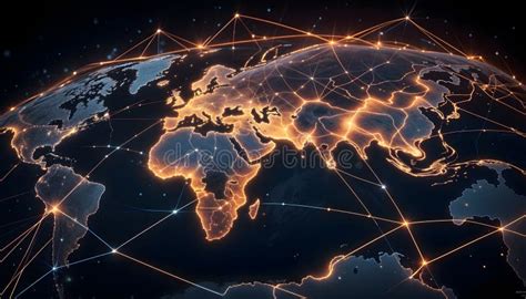 Global Communication And Connectivity Concept Network Map Connecting Major Cities Stock