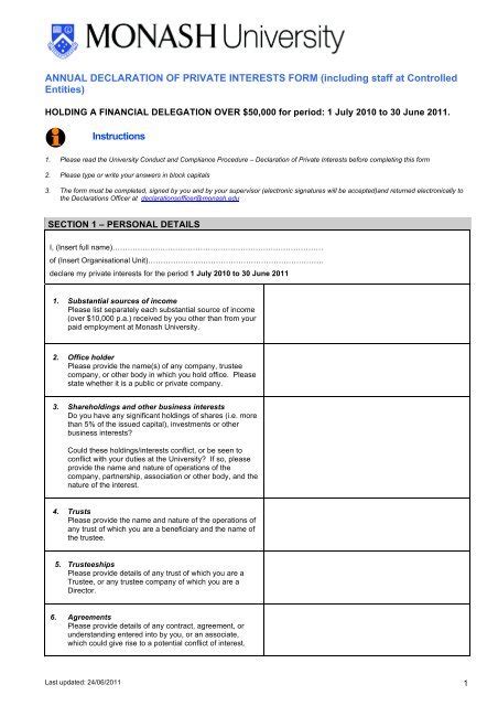 Annual Declaration Of Private Interests Form