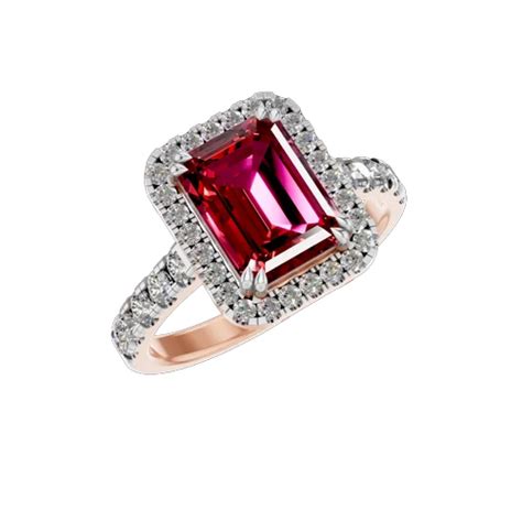 14k Gold Lab Grown Ruby Engagement Ring With Lab Diamond Halo Accents