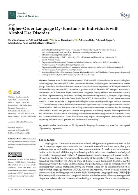 Pdf Higher Order Language Dysfunctions In Individuals With Alcohol