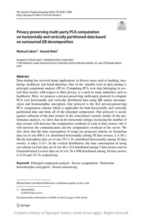 Privacy Preserving Multi Party Pca Computation On Horizontally And Vertically Partitioned Data