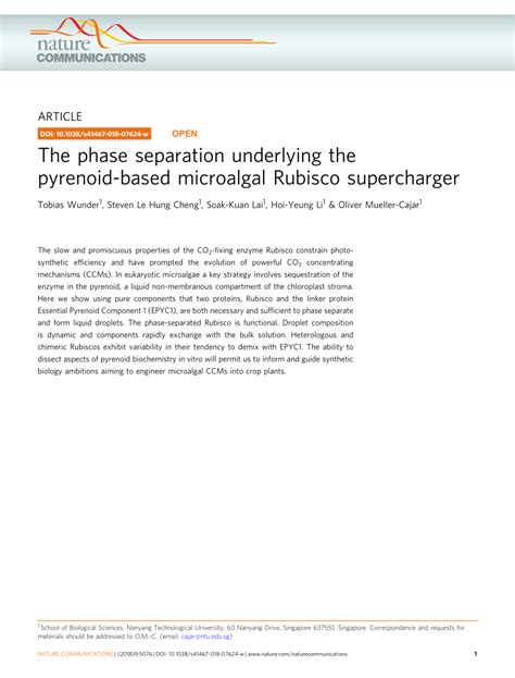 Pdf The Phase Separation Underlying The Pyrenoid Based Microalgal Rubisco Supercharger