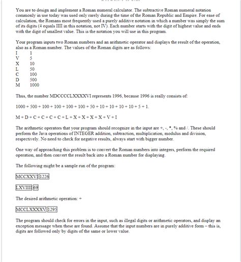 Solved You Are To Design And Implement A Roman Numeral