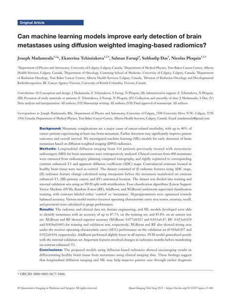 Pdf Can Machine Learning Models Improve Early Detection Of Brain