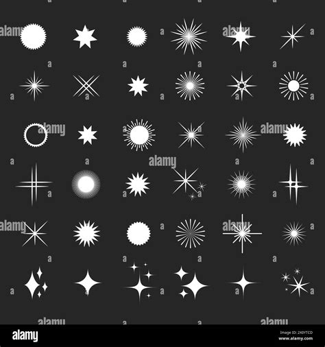 Star Silhouette Icon Set Shining Star Rays Star Cluster Simple Vector