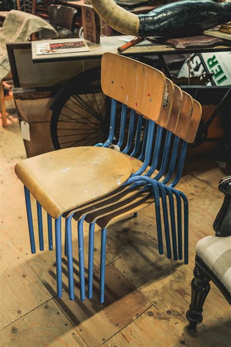 Vintage Stacking School Chairs Blue On The Square Emporium
