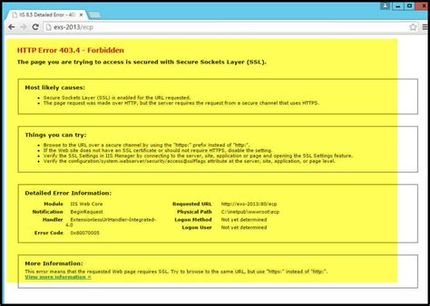 Exchange Server 2013 ECP Error Unable To Open ECP Admin Panel Collaboration Spiceworks