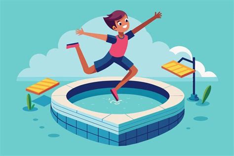 A Happy Boy Jumps Into A Round Pool With A Splash Jumping Into The Pool