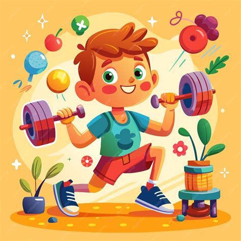 мальчик занимается спортом с гантелью Премиум Ai сгенерированный вектор