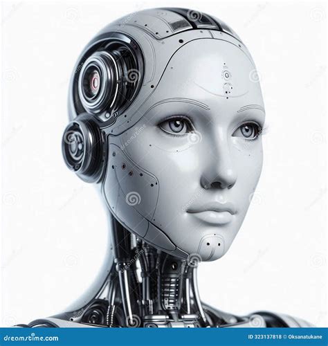 Female Android Robot With Ai Head On White Background Female Android