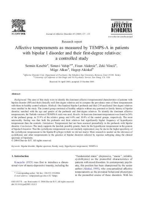 Pdf Affective Temperaments As Measured By Temps A In Patients With Bipolar I Disorder And