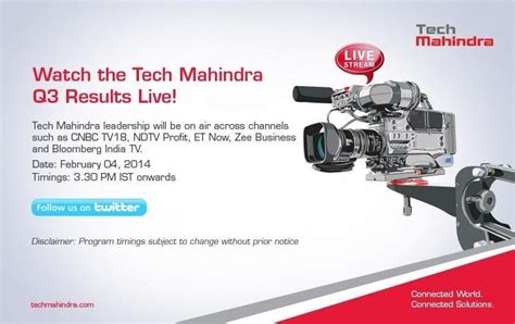 Tech Mahindra Formerly Mahindra Satyam On Linkedin Techmahindra To Announce Q3 Results Today