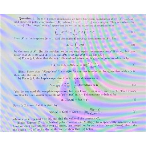 Solved Question 1 In N 1 Space Dimensions We Have Chegg Com