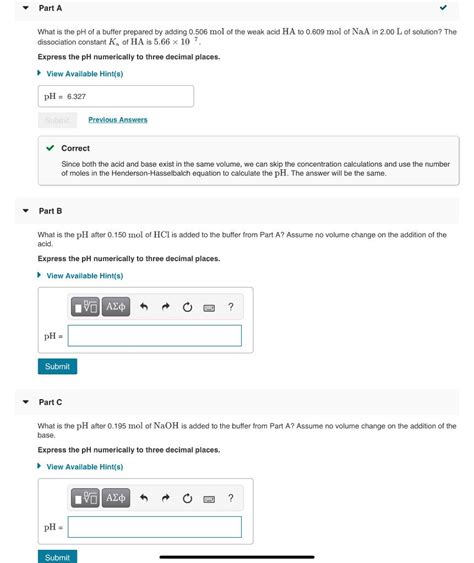 solved part a what is the ph of a buffer prepared by adding