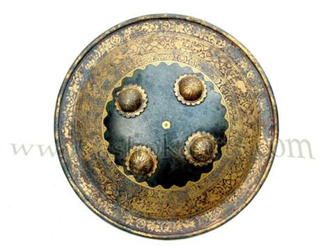 Fine Gold Damascened Persian Sipar Shield Made From Watered Wootz Steel Antique Swords And