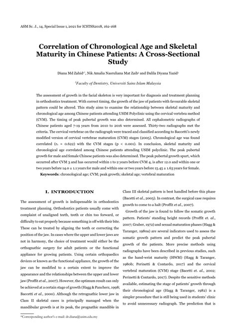 Pdf Correlation Of Chronological Age And Skeletal Maturity In Chinese