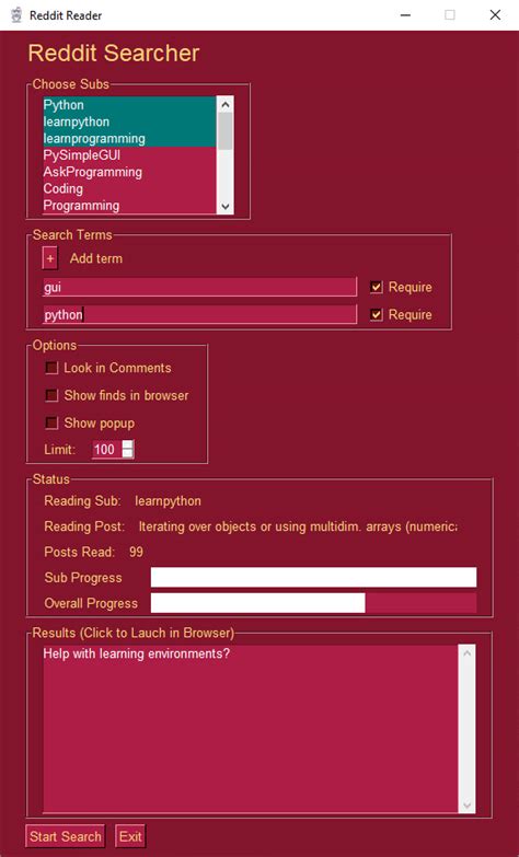 Github Veda226pysimplegui Reddit Searcher Uses The Praw Reddit Apis To Search Popuplar