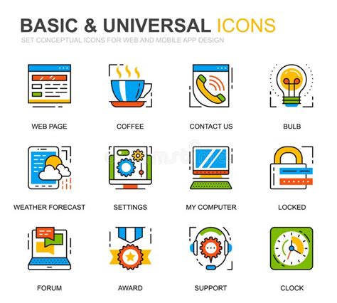 Basic Ui Line Icon Set Web Mobile Symbols Collection Vector Sketches