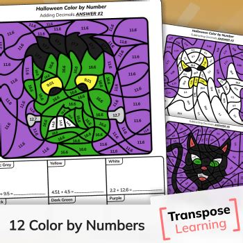 Adding And Subtracting Decimals Halloween Math Coloring Bundle