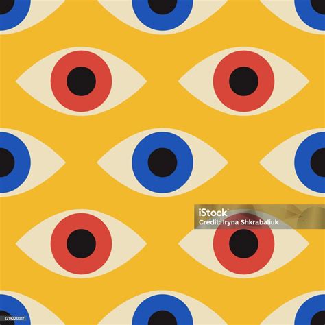 최소한의 20 년대 기하학적 디자인과 눈을 가진 원활한 패턴 원시 모양 요소와 벡터 템플릿 과학에 대한 스톡 벡터 아트 및 기타 이미지 Istock
