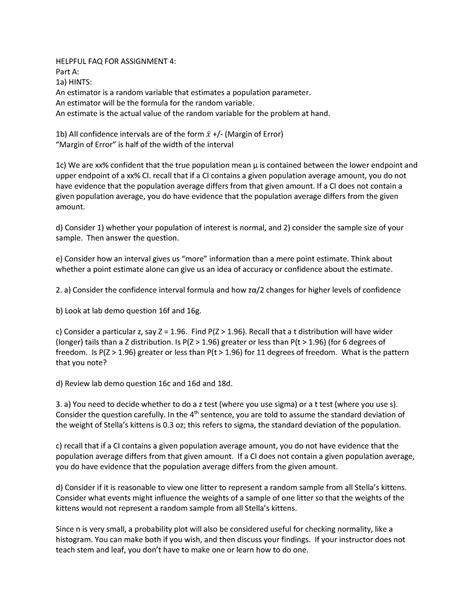 Faq Stat 151 Assignment 4 Helpful Faq For Assignment 4 Part A 1a