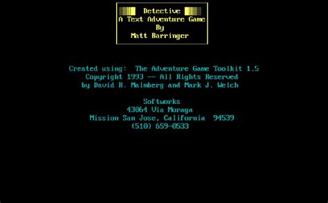 Detective A Text Adventure Game 1993 Detective Game Free Online