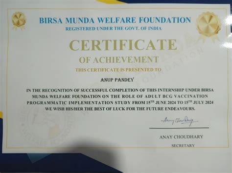 I Had Completed A One Month On Ground Internship At The Birsa Munda Welfare Foundation As Part