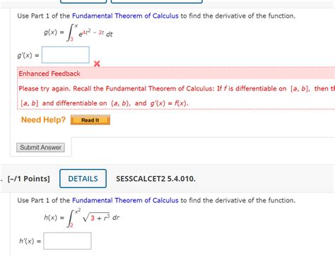 Solved Use Part 1 Of The Fundamental Theorem Of Calculus To Chegg Com