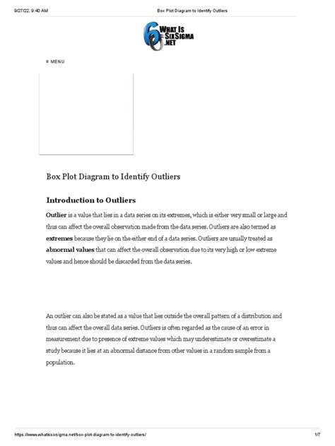 Box Plot Diagram To Identify Outliers Pdf Quartile Statistics