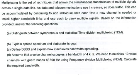 solved multiplexing is the set of techniques that allows the