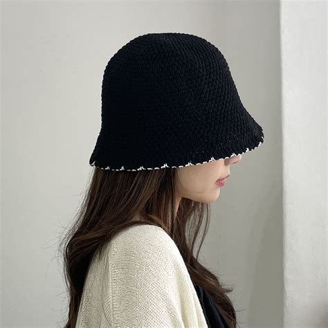 비러브드제이 챙끝 스티치 마 린넨 여름 니트 여자 벙거지 모자 버킷햇 위시버킷