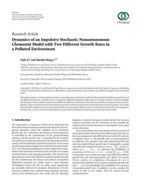 Pdf Dynamics Of An Impulsive Stochastic Nonautonomous Chemostat Model