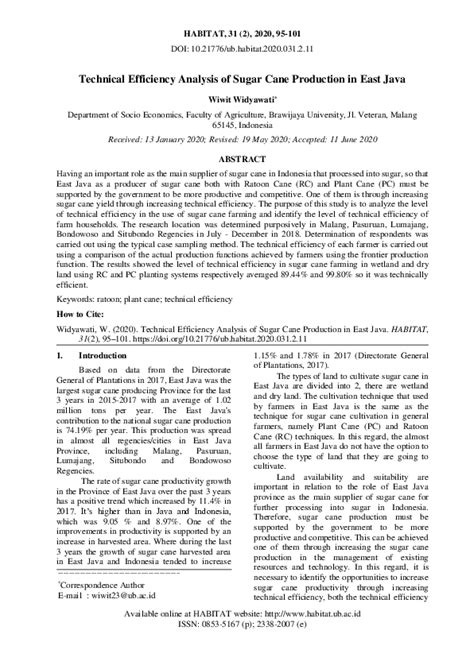 Pdf Technical Efficiency Analysis Of Sugar Cane Production In East Java