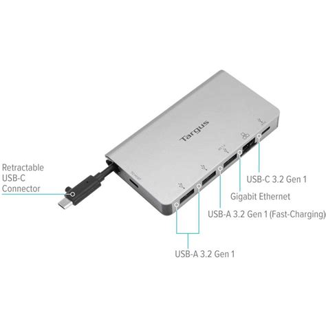 Targus Usb C Ethernet Adapter With 3x Usb A Ports And 1x Usb C Port With 100w Pd Pass Thruusb