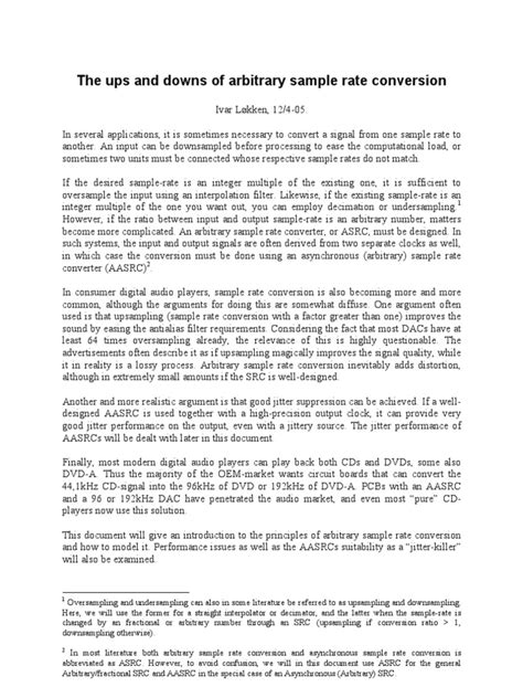 The Ups And Downs Of Asynchronous Sampling Rate Conversion Pdf Sampling Signal Processing