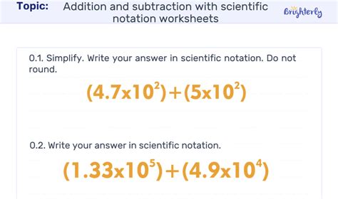 Addition And Subtraction With Scientific Notation Worksheet Free Printable