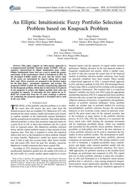 Pdf An Elliptic Intuitionistic Fuzzy Portfolio Selection Problem Based On Knapsack Problem