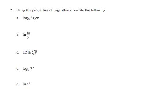 Solved Using The Properties Of Logarithms Rewrite The Chegg