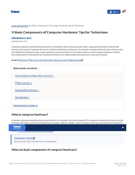 Basic Components Of Computer Hardware Tips For Technicians Indeed It Refers To The