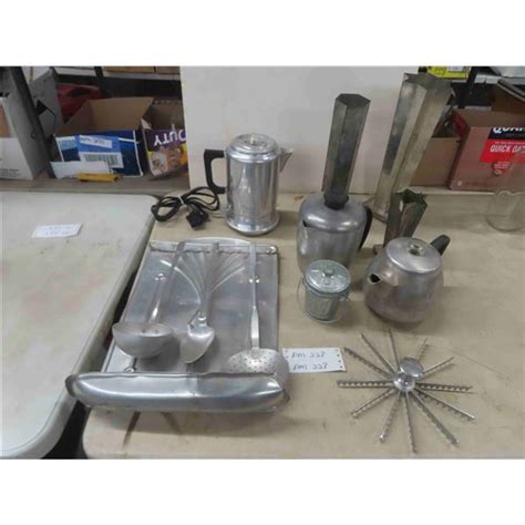 Vintage Tin Ware Tea Coffee Pots Hanging Tray With 3 Utensils