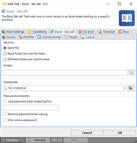 Task Office Excel Set Cell
