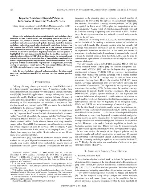 Pdf Impact Of Ambulance Dispatch Policies On Performance Of Emergency