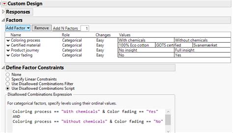 Doe Custom Design Disallowed Combinations Not Accepted Jmp User Community